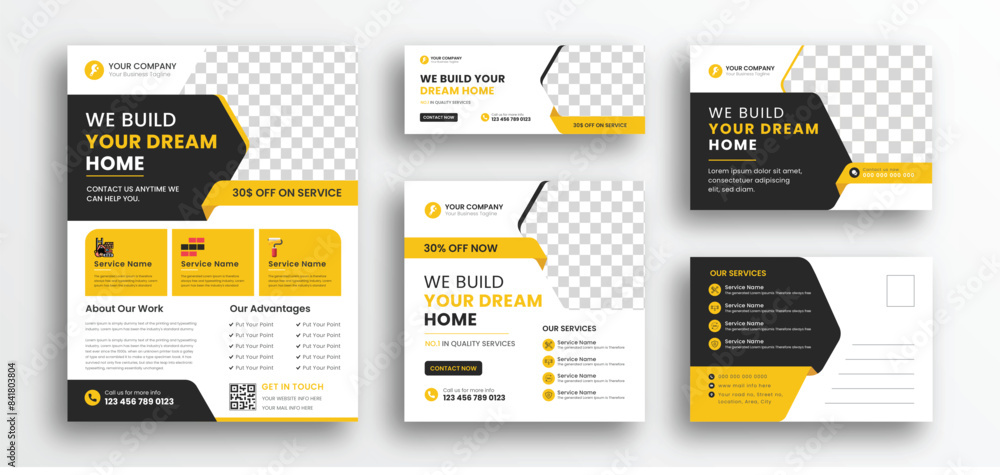 Construction marketing collateral set. Included Construction flyer ...