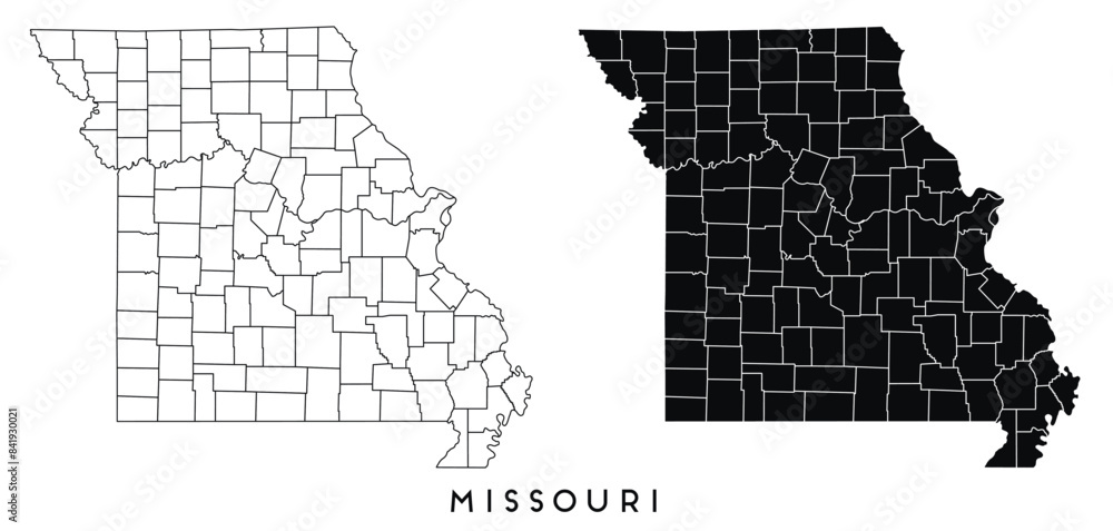 Missouri state map of regions districts vector black on white and ...