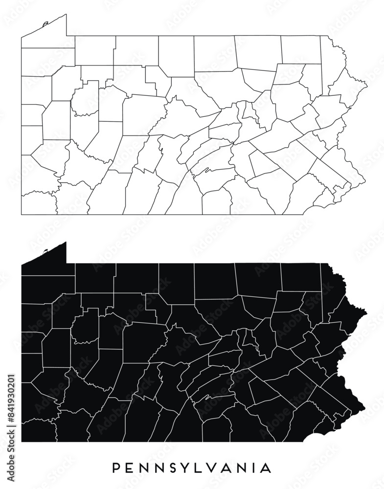 Vector de Stock Pennsylvania state map of regions districts vector ...