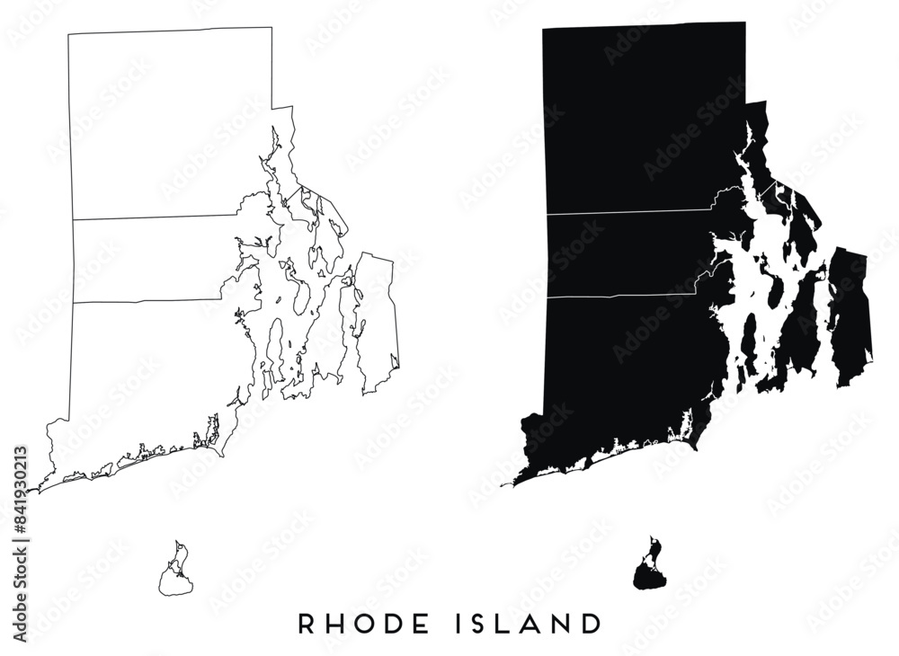 Rhode Island state map of regions districts vector black on white and ...