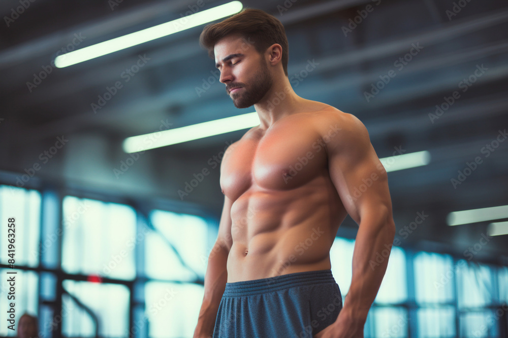 Guy showing off his ripped abs from gym crunch sessions. Attractive ...