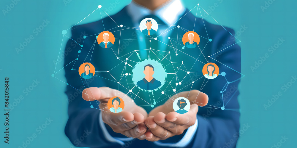 HR Solutions concept. Businessman holding human resources solutions ...