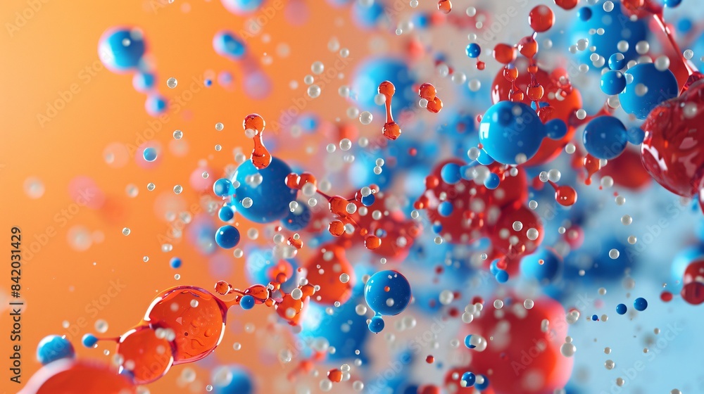 Polymer Structure With Orange Background, Red and blue molecular ...