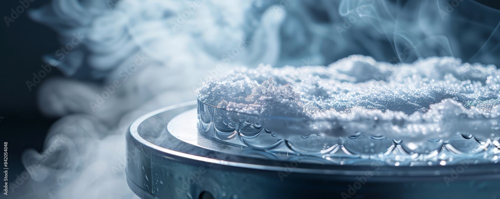 Liquid nitrogen tank with suspended cells, close-up, photorealistic ...