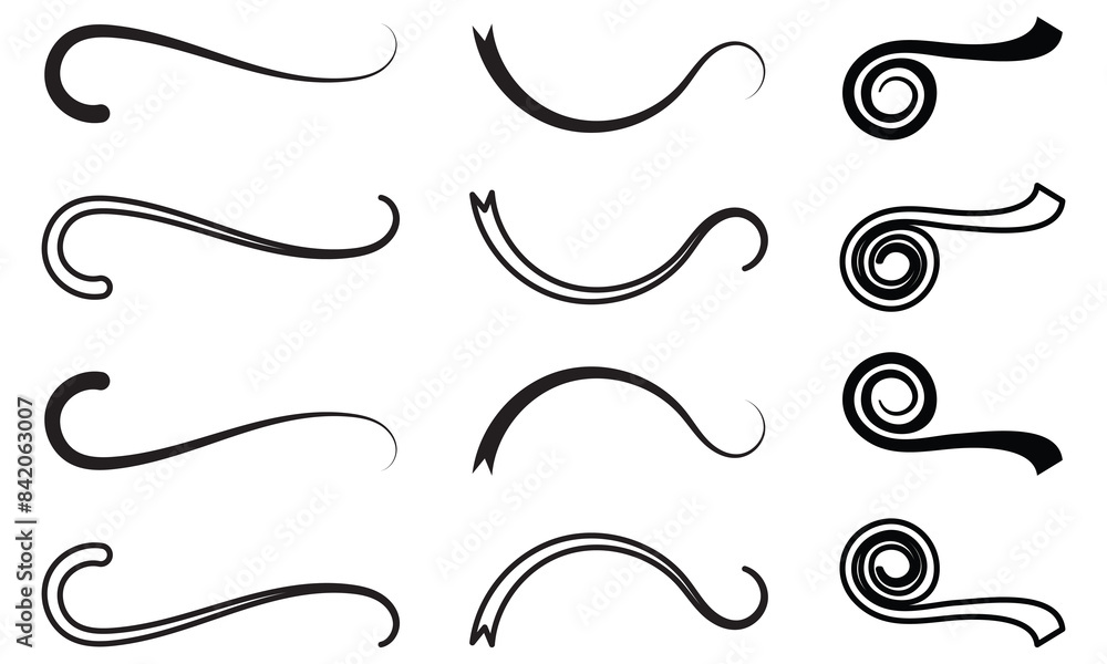 Set of Swoosh and swoop underline typography tails shape in flat styles ...