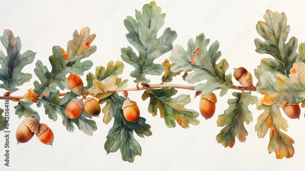 Depiction of oak tree leaves and acorns Stock Illustration | Adobe Stock