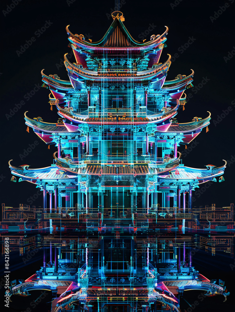 Classical Chinese architecture hologram line X-ray technology ...