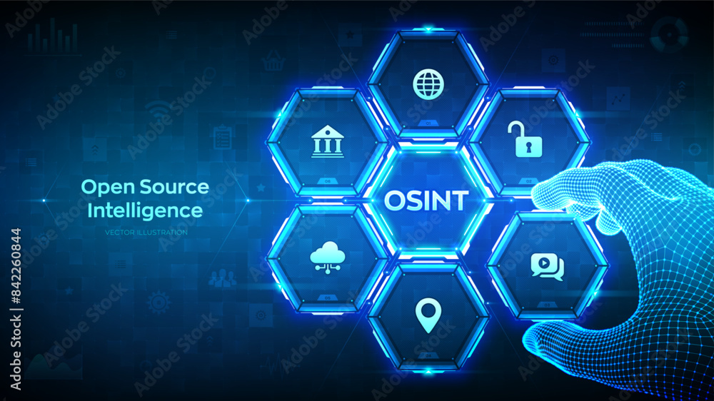 Image vectorielle Stock Open source intelligence. OSINT. Open data access. Open source analysis ...