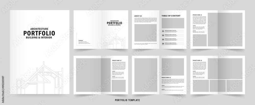 Architecture portfolio or portfolio layout template design, Black and ...