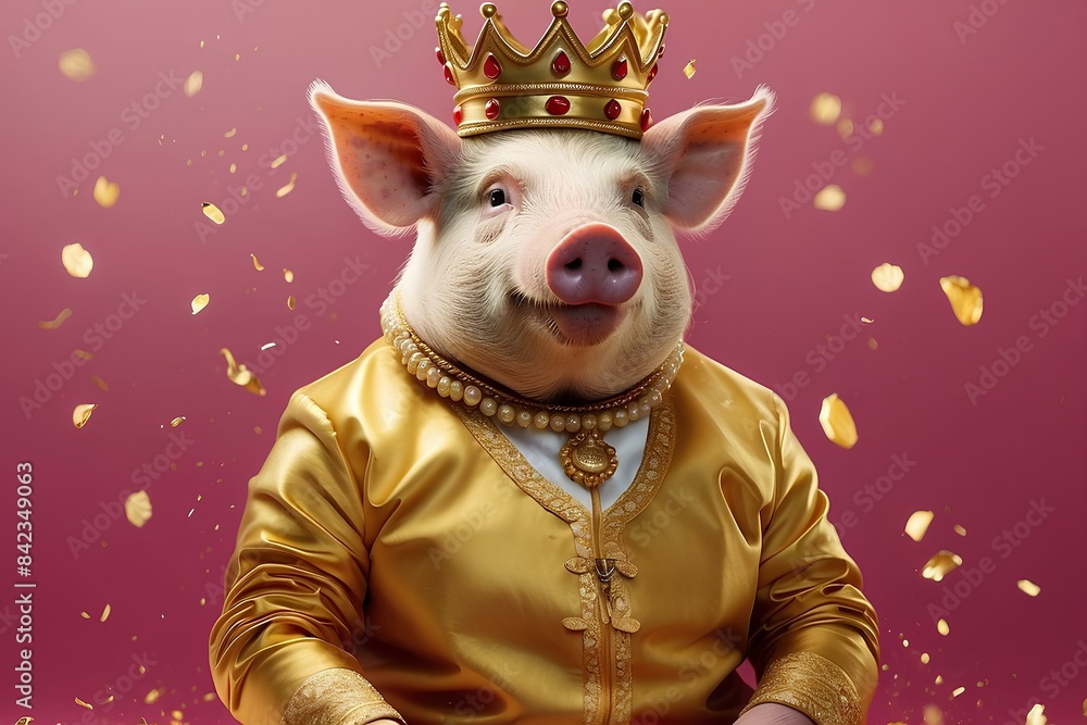 Luxury pig wearing crown and golden clothes Stock Photo | Adobe Stock