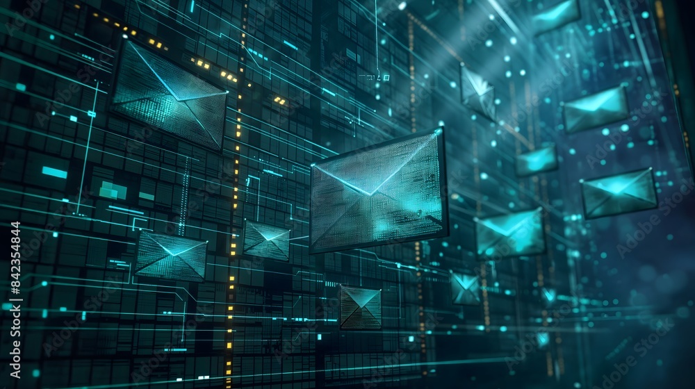 5. Set against a backdrop of virtual hazards, a digital mailbox stands ...