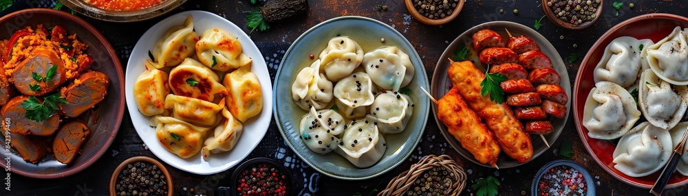 Top view collage of Polish food, featuring pierogi, kielbasa, and bigos ...