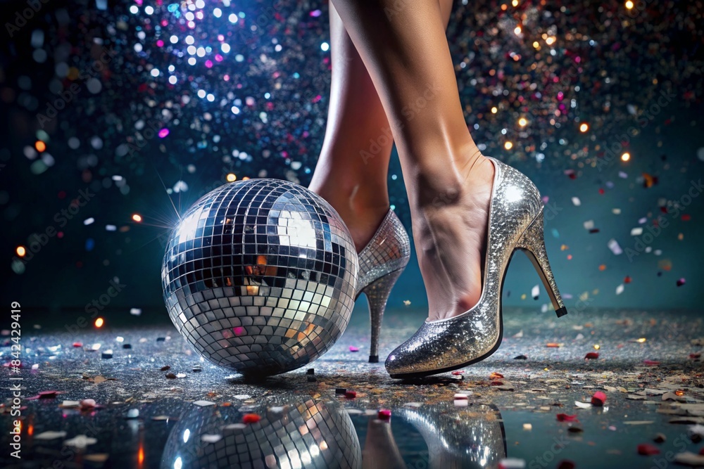 Women's legs in luxurious shiny pumps with heels at a party or disco on ...