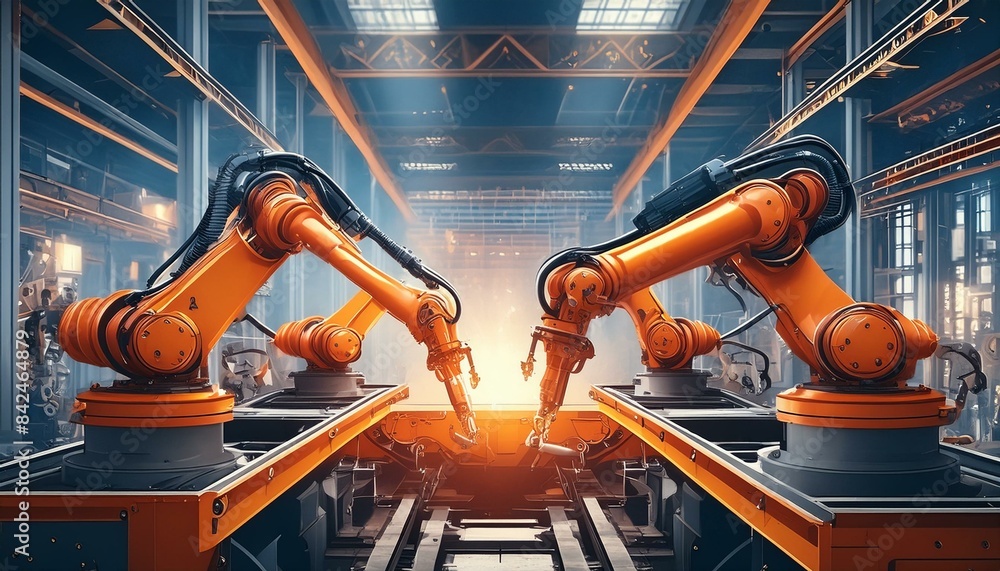 Mechanized industry robot and robotic arms for assembly in factory ...