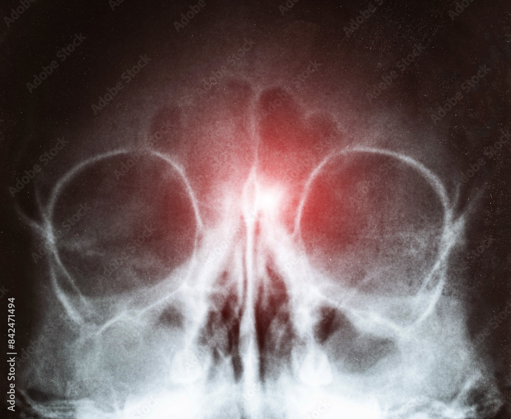 X-ray of sinusitis in a child. Inflammation of the nasal sinuses with ...