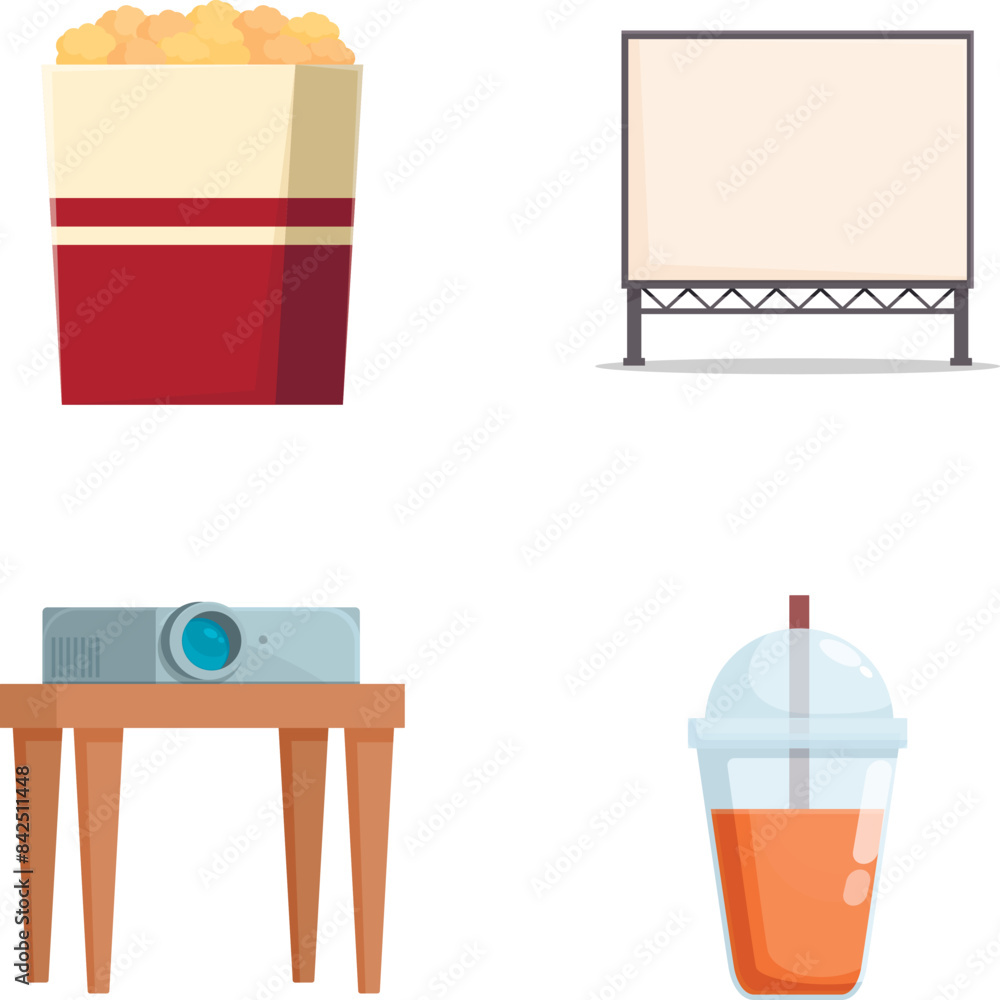Collection of vector icons representing movie theater items including ...