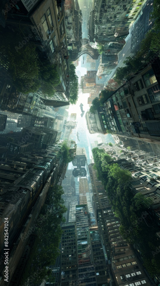 Flipped city buildings, different cities are distributed in the triple ...