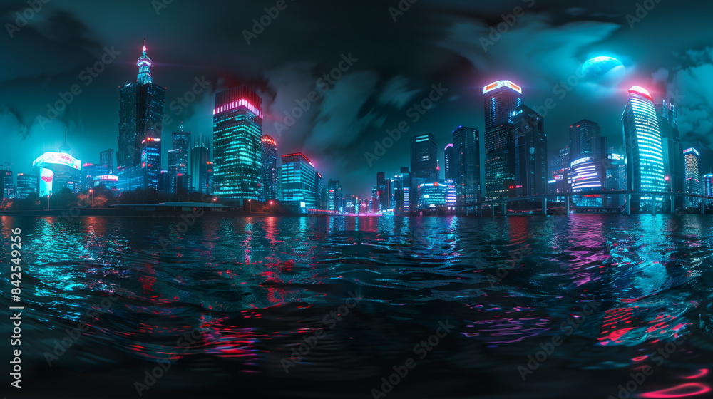 futuristic cyberpunk night city with troninspired neon lights 360 ...