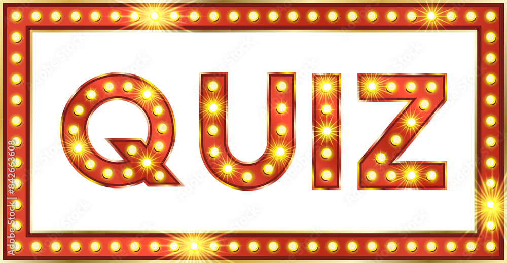 3d red quiz game text for contest show. Golden title typeface for ...