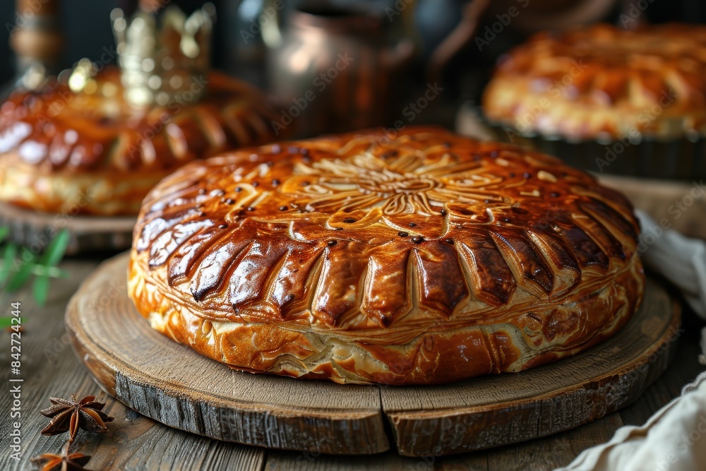 Galette des Rois A traditional Galette des Rois with a golden, flaky ...