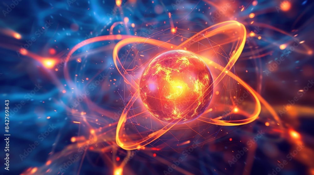 Create an image of an electron cloud surrounding the nucleus of an atom ...