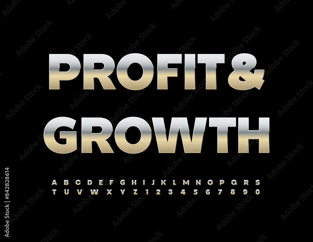 Vector business emblem Profit and Growth. Premium Silver Font. Modern ...
