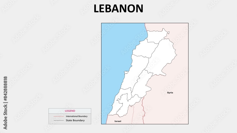 Ilustración de Stock Lebanon Map. States map of Lebanon. Political map ...