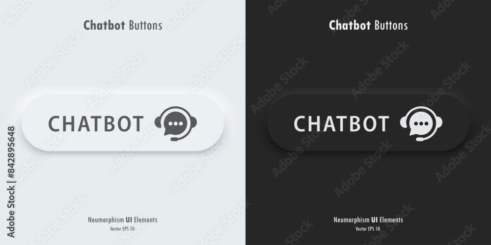 Chatbot sign. A set of black and white buttons with Chatbot symbols ...