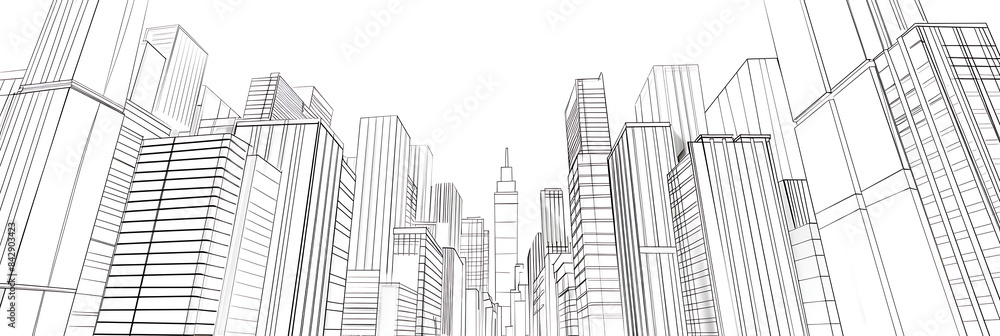 Skyscraper line drawing, panorama wallpaper, the simple beauty of ...