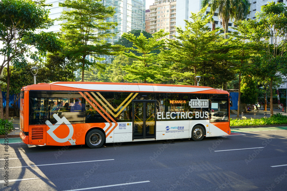 Transjakarta electric buses operating in the sudirman and thamrin areas ...