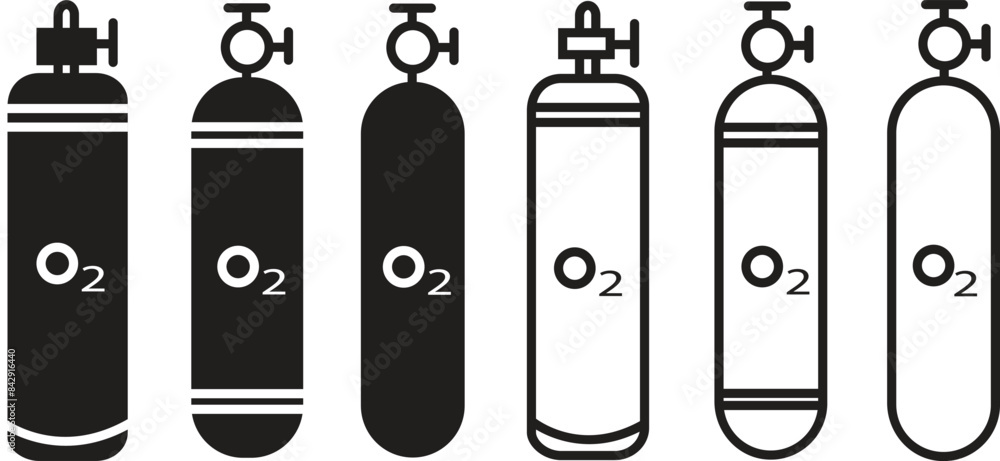 Set of LPG propane bottles icons container with editable stock. O2 Gas ...