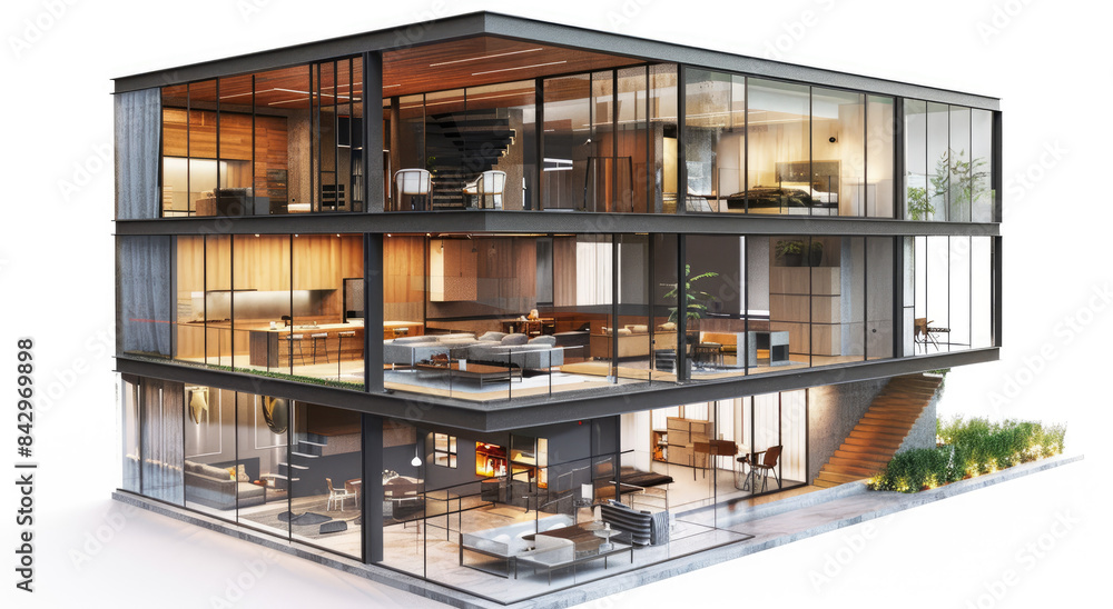 A detailed model of an architectural house, showcasing the exterior ...