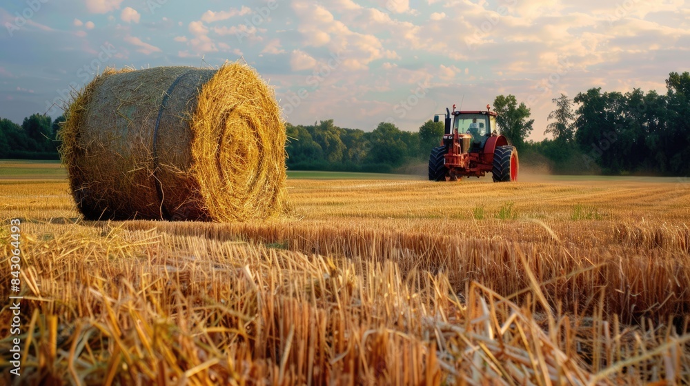 Baling Hay. Case IH 7130 Tractor and New Holland BB9060 Baler Working ...