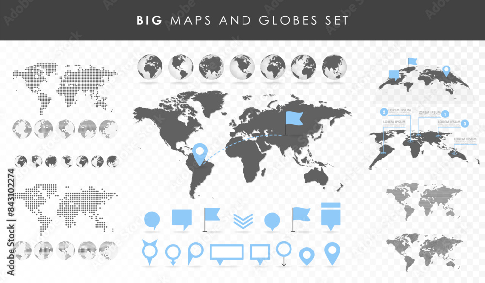 BIG MAPS AND GLOBES SET | MAP MARKER Stock Vector | Adobe Stock