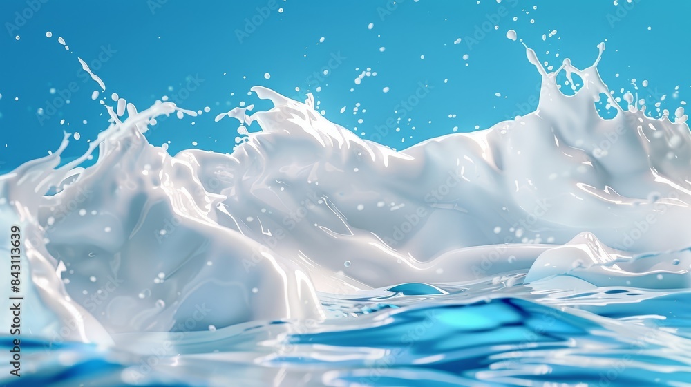 Rich milk splash, vibrant blue backdrop, commercial banner design ...