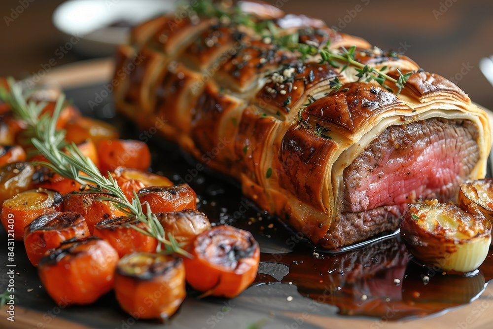 Stock-Foto „Baeuf en Croute A Baeuf en Croute (Beef Wellington) with a ...