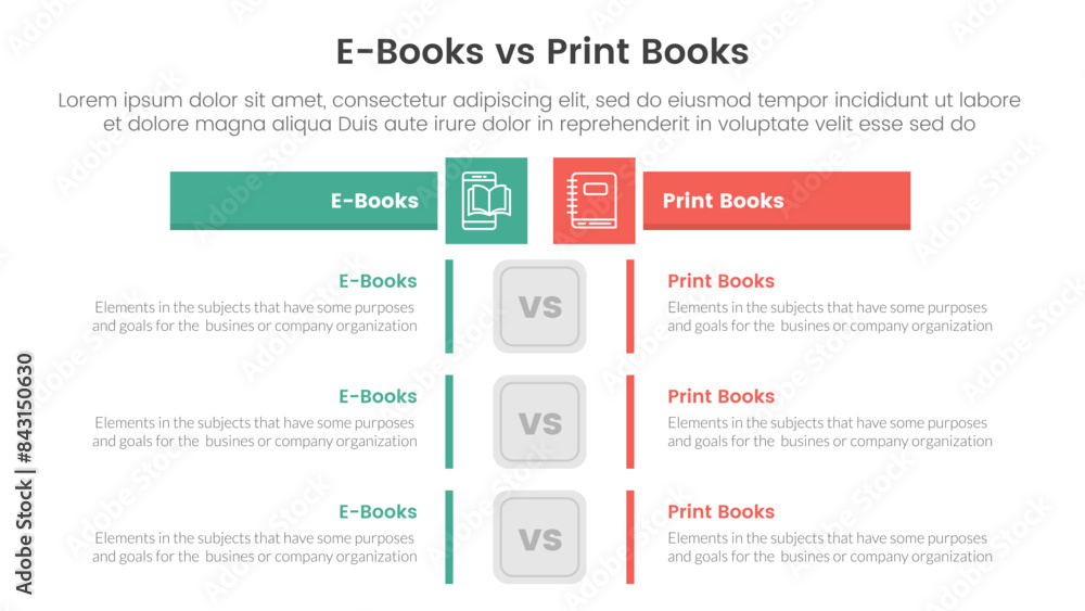ebook vs physical book comparison concept for infographic template ...