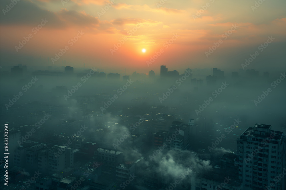 Air pollution concept, smog in cities, cities with very dirty air. City ...