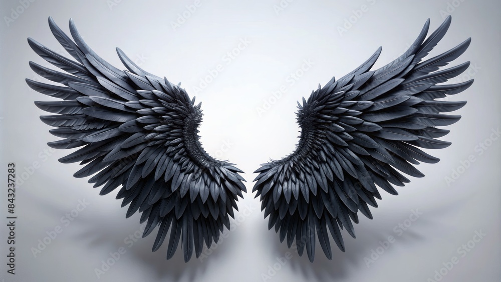 Dark, majestic, and mysterious 3d illustration of black angel wings ...