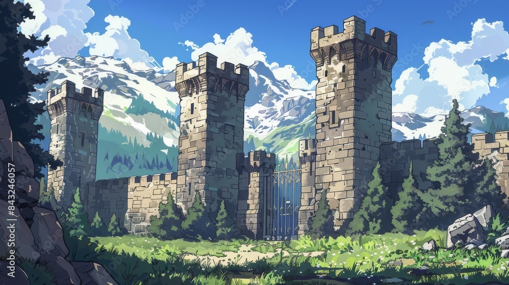 Medieval castle in a foggy landscape for fantasy themed designs Stock ...