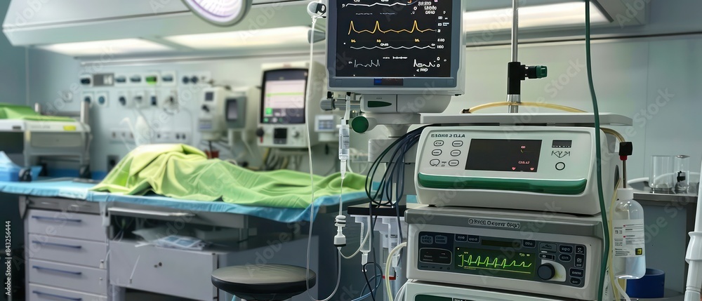 operating room, medical equipment including a drip machine is set up ...