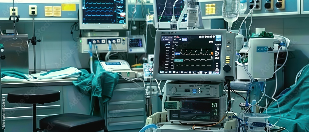 operating room, medical equipment including a drip machine is set up ...