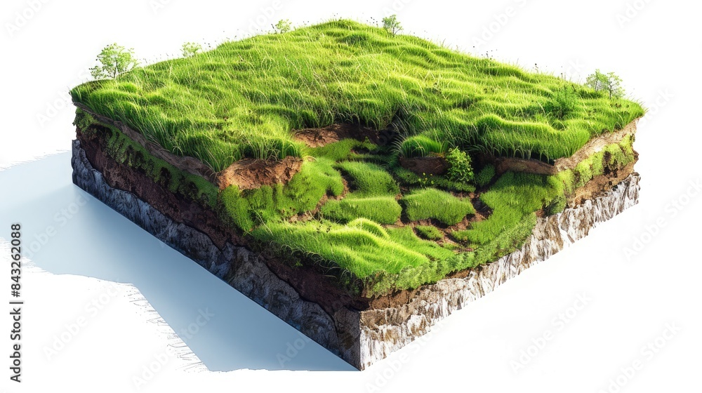 Tranquil Isometric Meadow with Rabbit Burrow Cross-Section | White ...