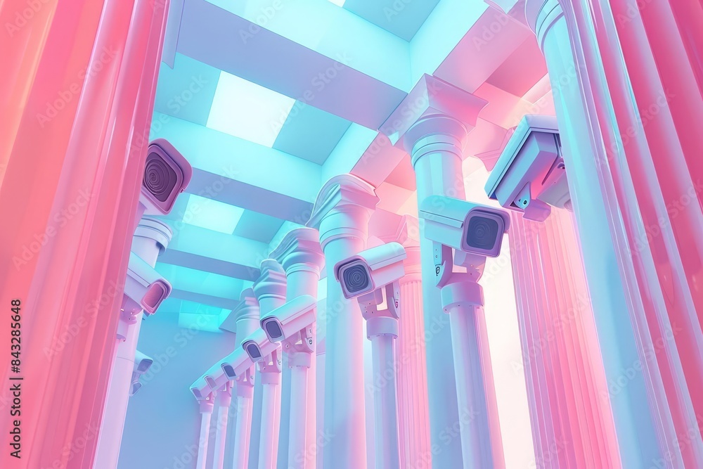 Surveillance cameras icon 3d blender pastel color Abstract background ...