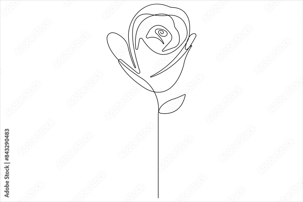 Rose flower continuous one line art drawing of outline vector illustration Rose day, valentine ...