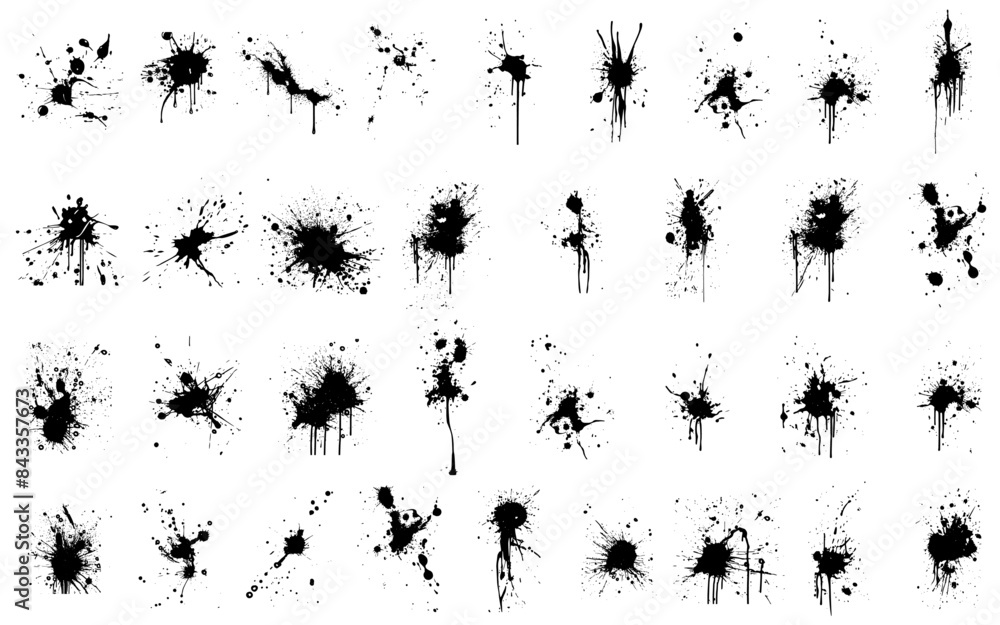 Ink drops and splashes. Blotter spots, liquid paint drip drop splash ...