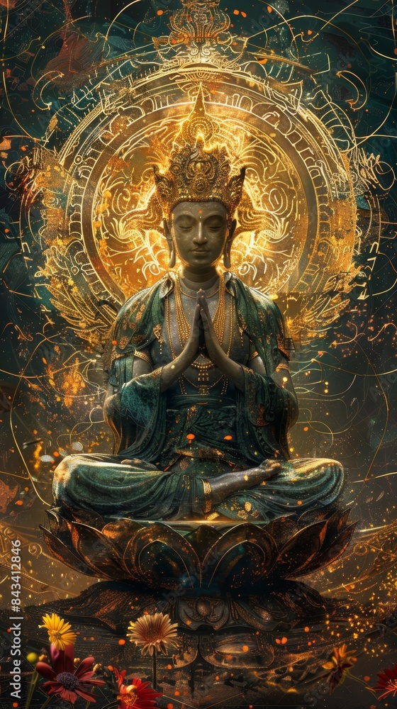 ultra high realistic, hyperrealistic, digital art, one Shakyamuni ...