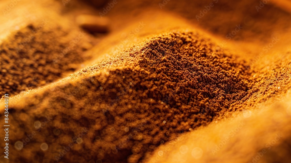 Ground cinnamon captured in extreme closeup, revealing its fine texture ...