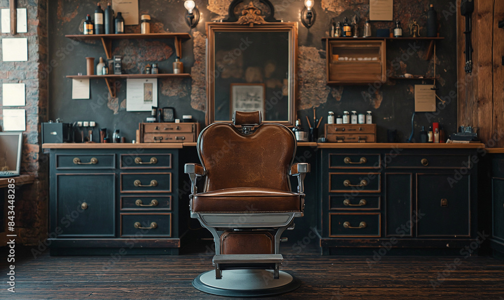 Barbershop. Interior of a stylish beauty salon, barbershop in dark ...