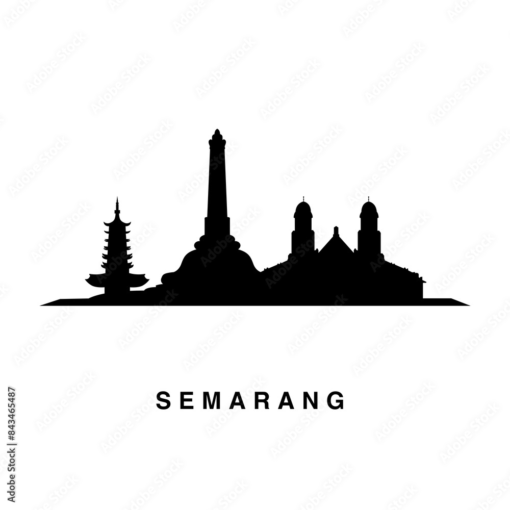 Semarang Indonesia skyline horizontal banner. Black and white ...